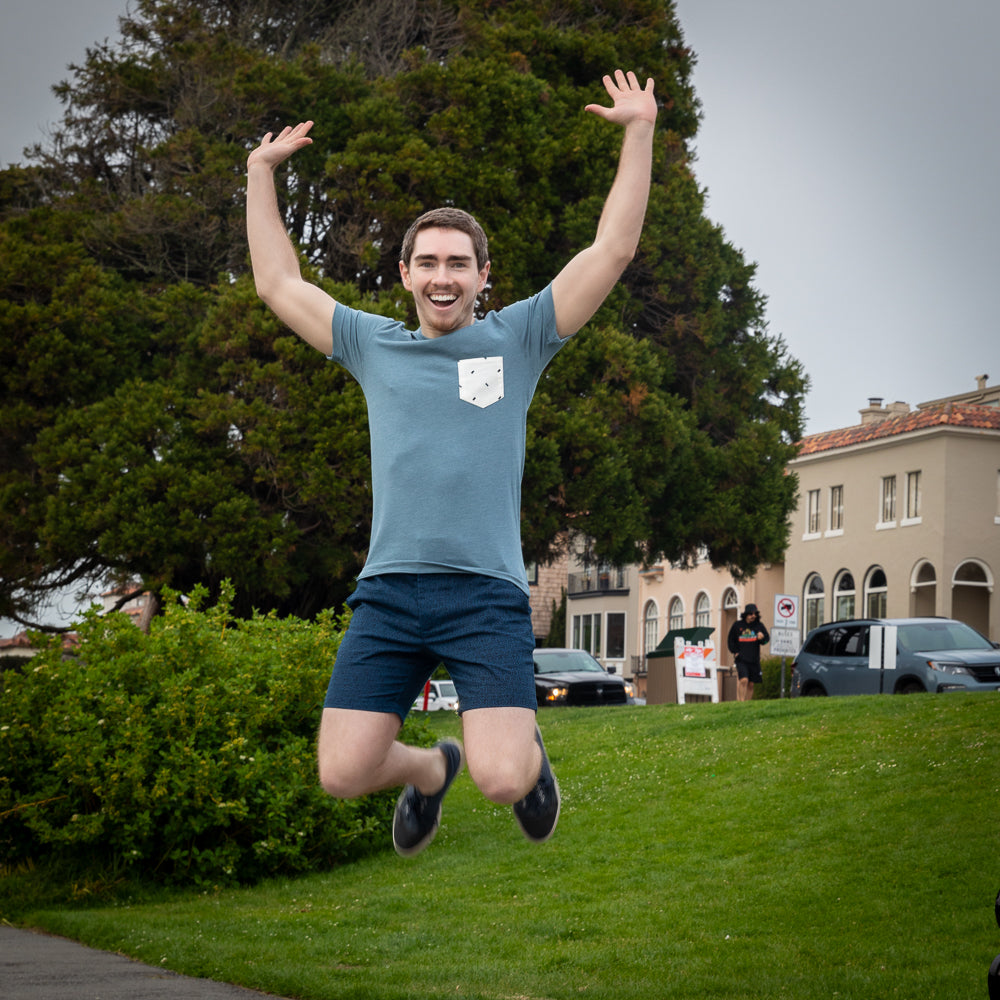 Blue-Grey With Cream & Black Mini Ikat Pocket T-Shirt – Blade + Blue